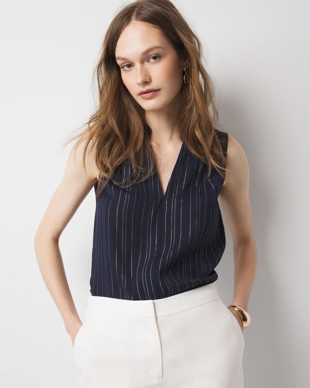 Pinstriped Pleated Shell | White House Black Market