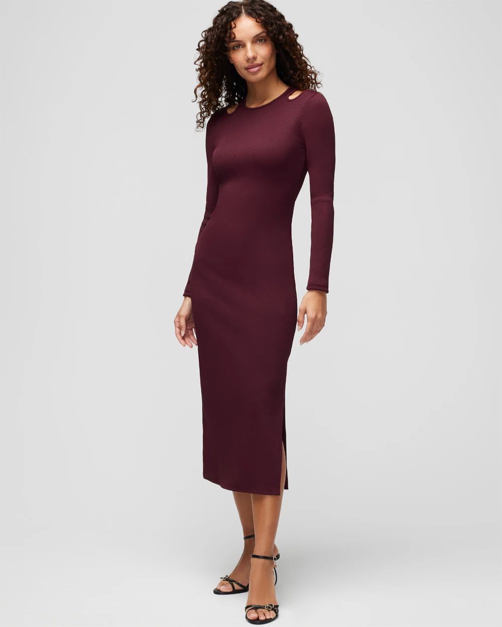 WHBM® FORME Rib Long Sleeve Cutout Dress | White House Black Market