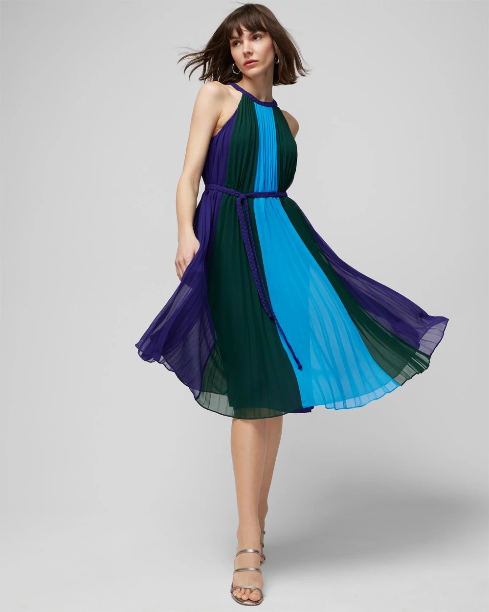 Colorblock Braided Halter Dress | White House Black Market