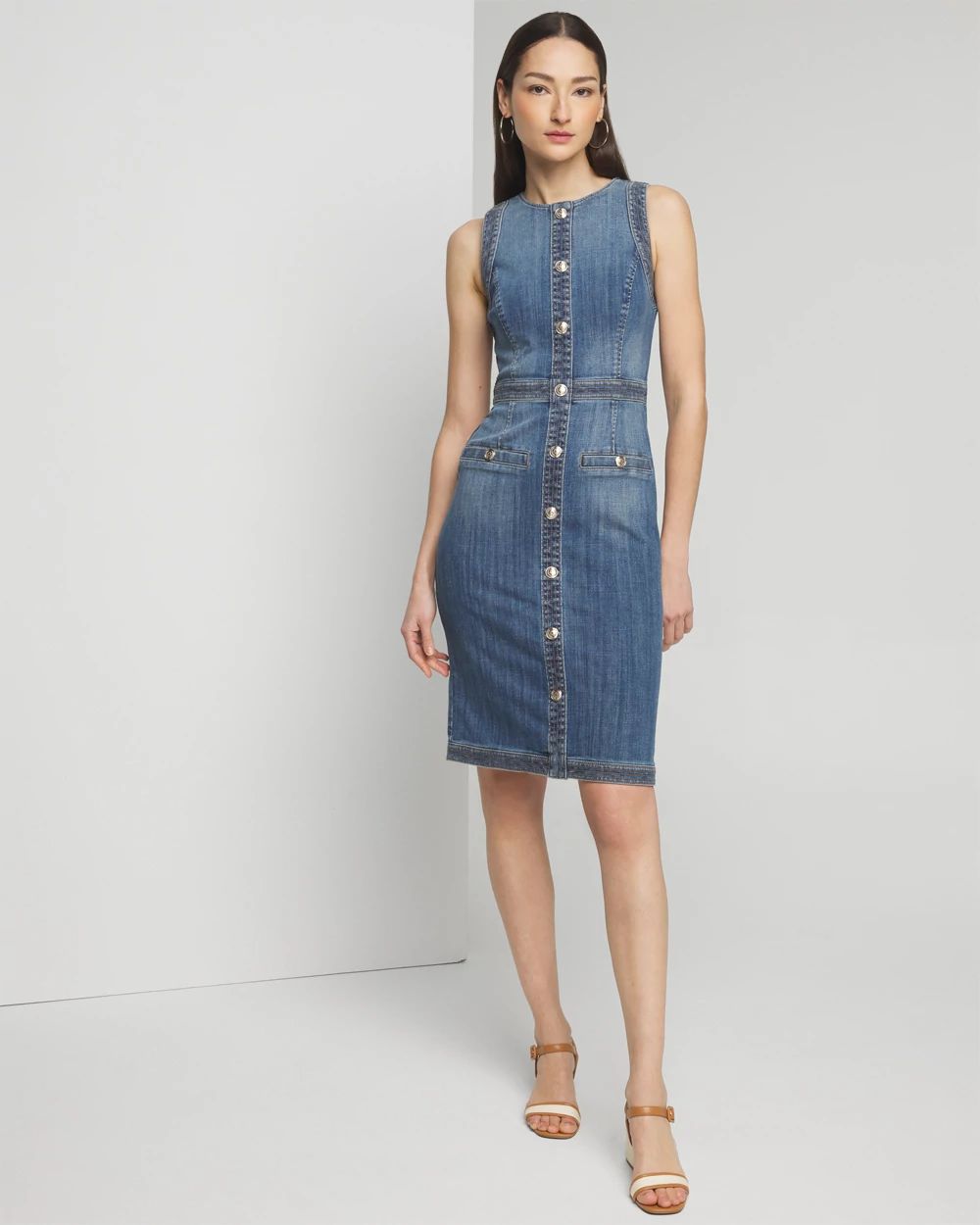 Sleeveless Denim Crest Sheath Dress | White House Black Market
