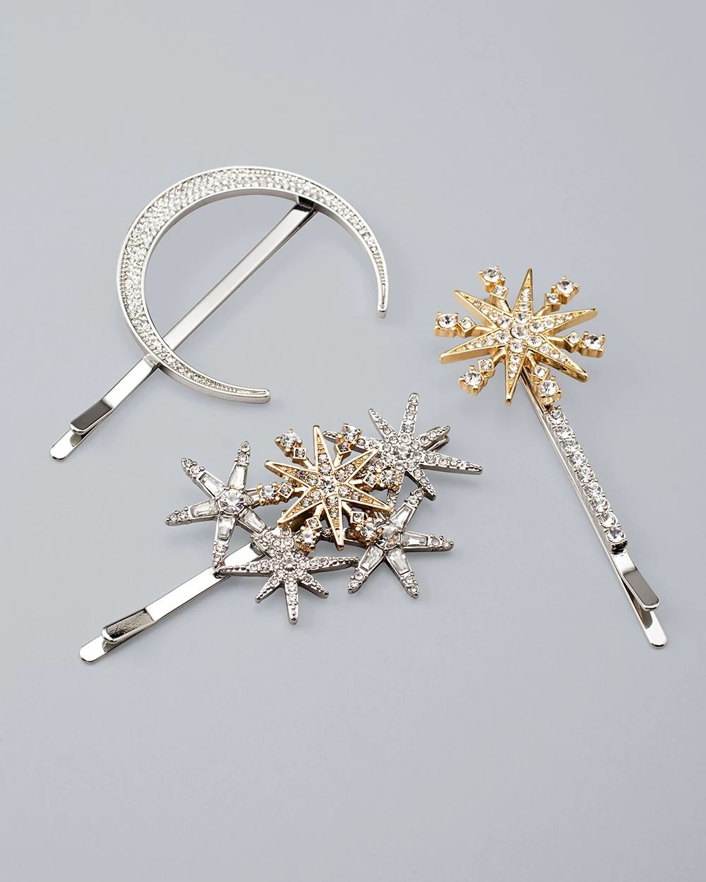 Mixed Metal Moon And Star Bobby Pins, Set of 3 | White House Black Market