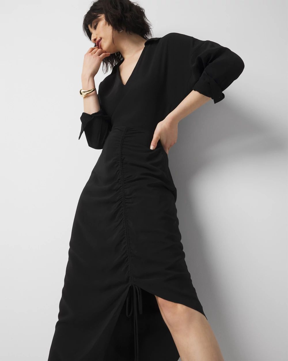 Ruched Crepe Midi Shirt Dress | White House Black Market