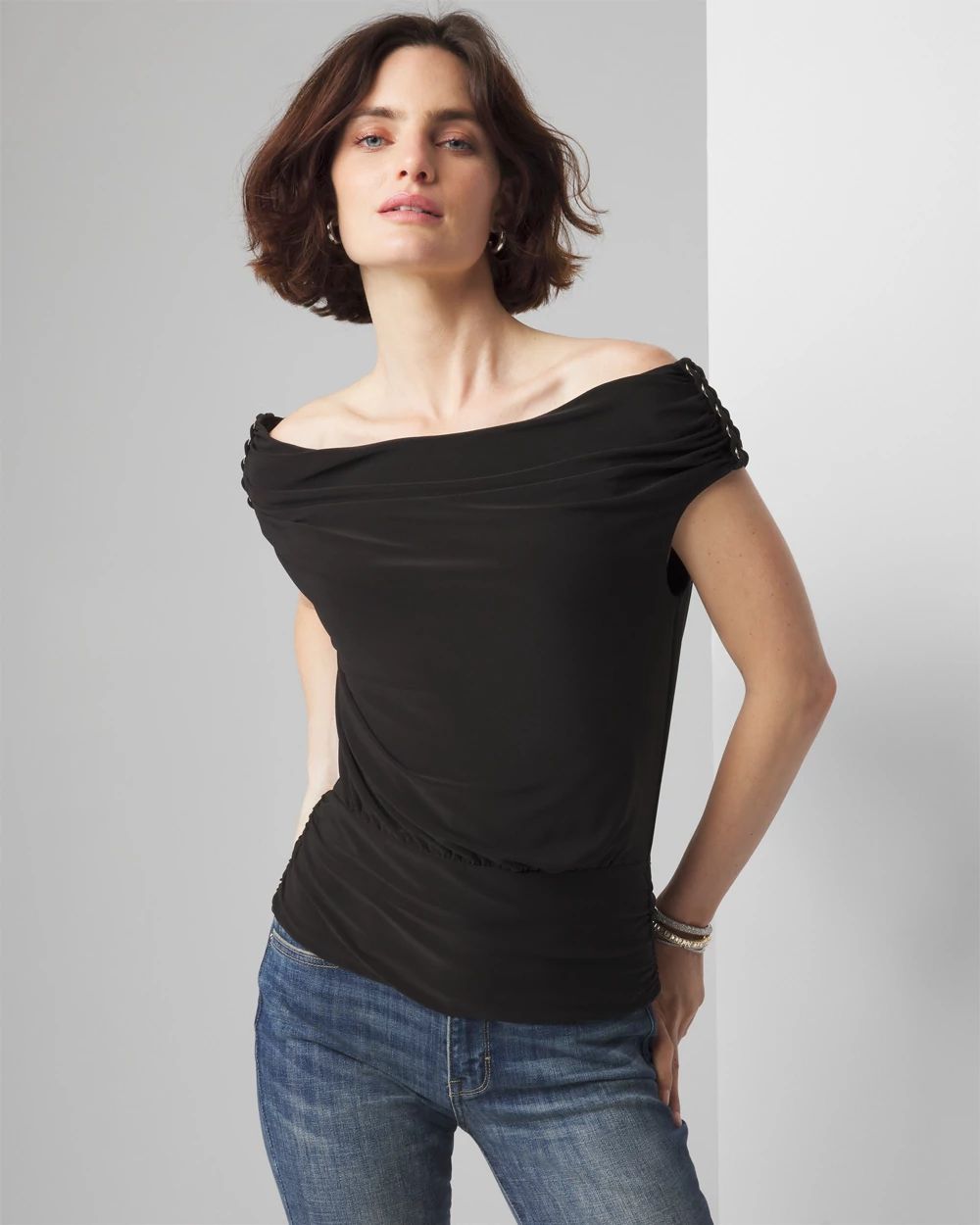Matte Jersey At-the-Shoulder Banded Bottom Top | White House Black Market