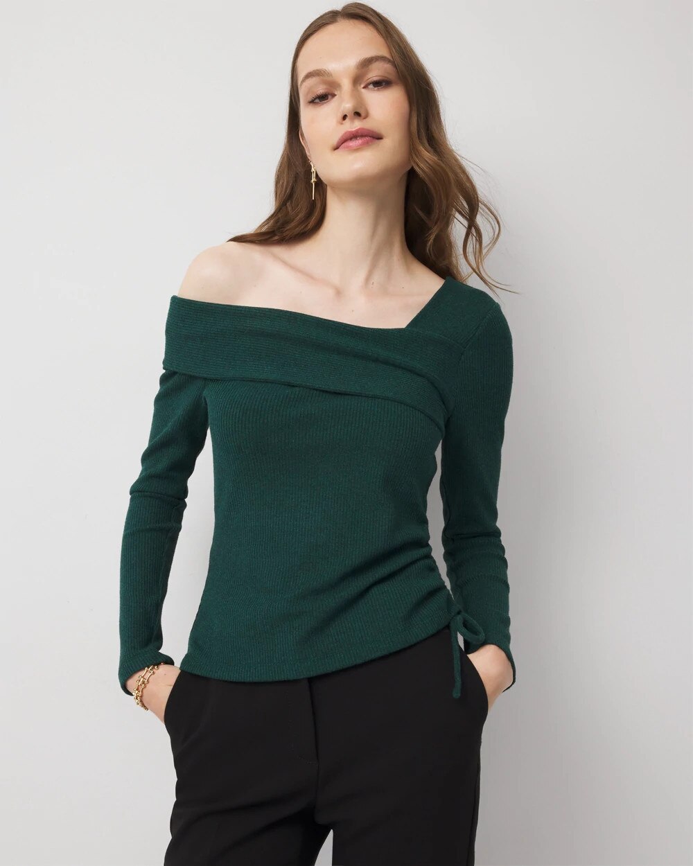 Side Ruched Rib Snit Top | White House Black Market