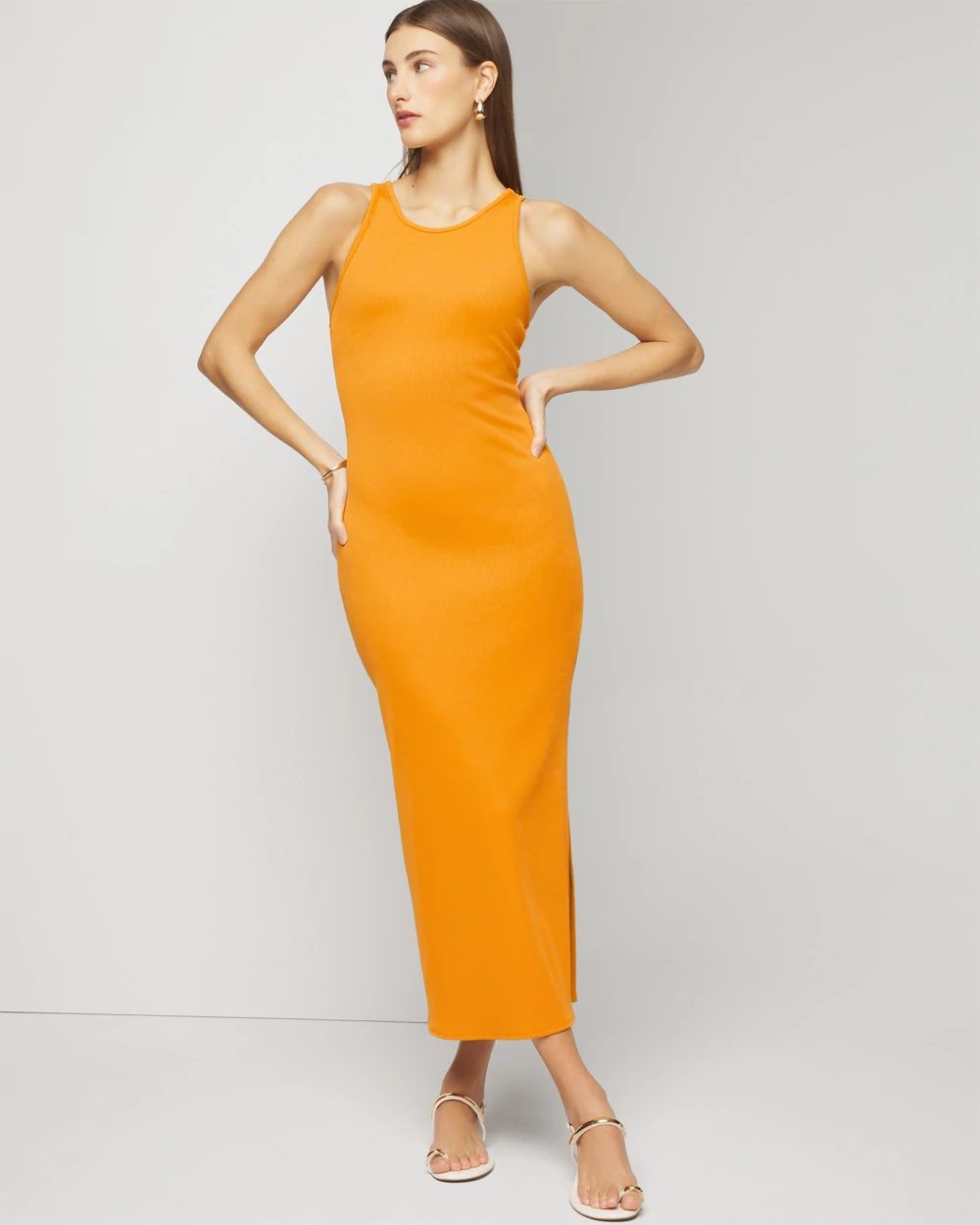 WHBM® FORME Rib Sleeveless Midi Dress | White House Black Market