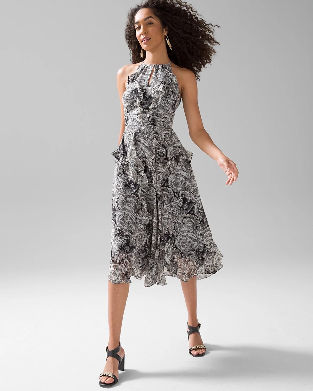 Ruffle Halter Midi Dress | White House Black Market