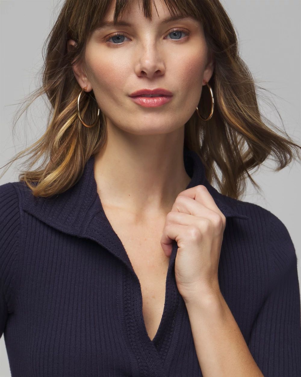 Elbow Sleeve Crochet Collar Pullover Sweater | White House Black Market