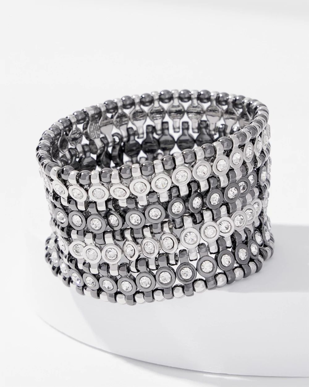 Hematite and Crystal Stretch Cuff Bracelet | White House Black Market